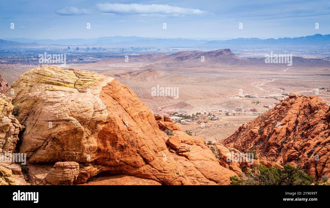 View of the valley and Las Vegas skyline from the top of the Red Canyon ...