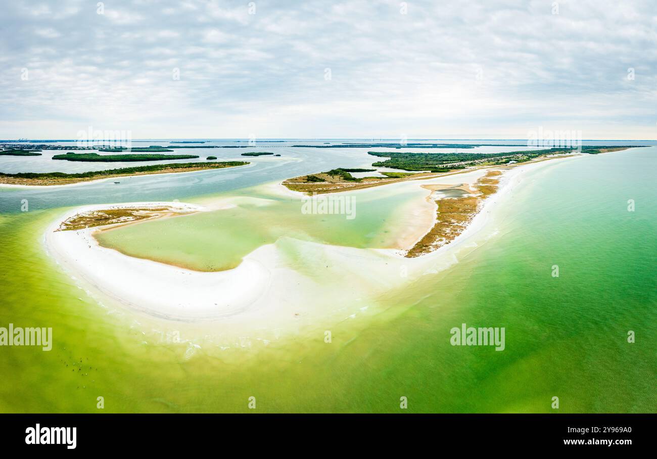 Aerial panoramic view of Fort DeSoto beach and surrounding islands in ...