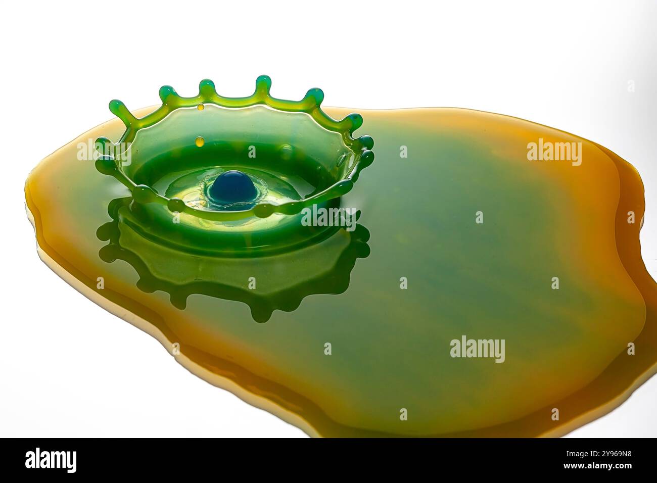 Water drop impact. High-speed photograph of secondary drop formation ...
