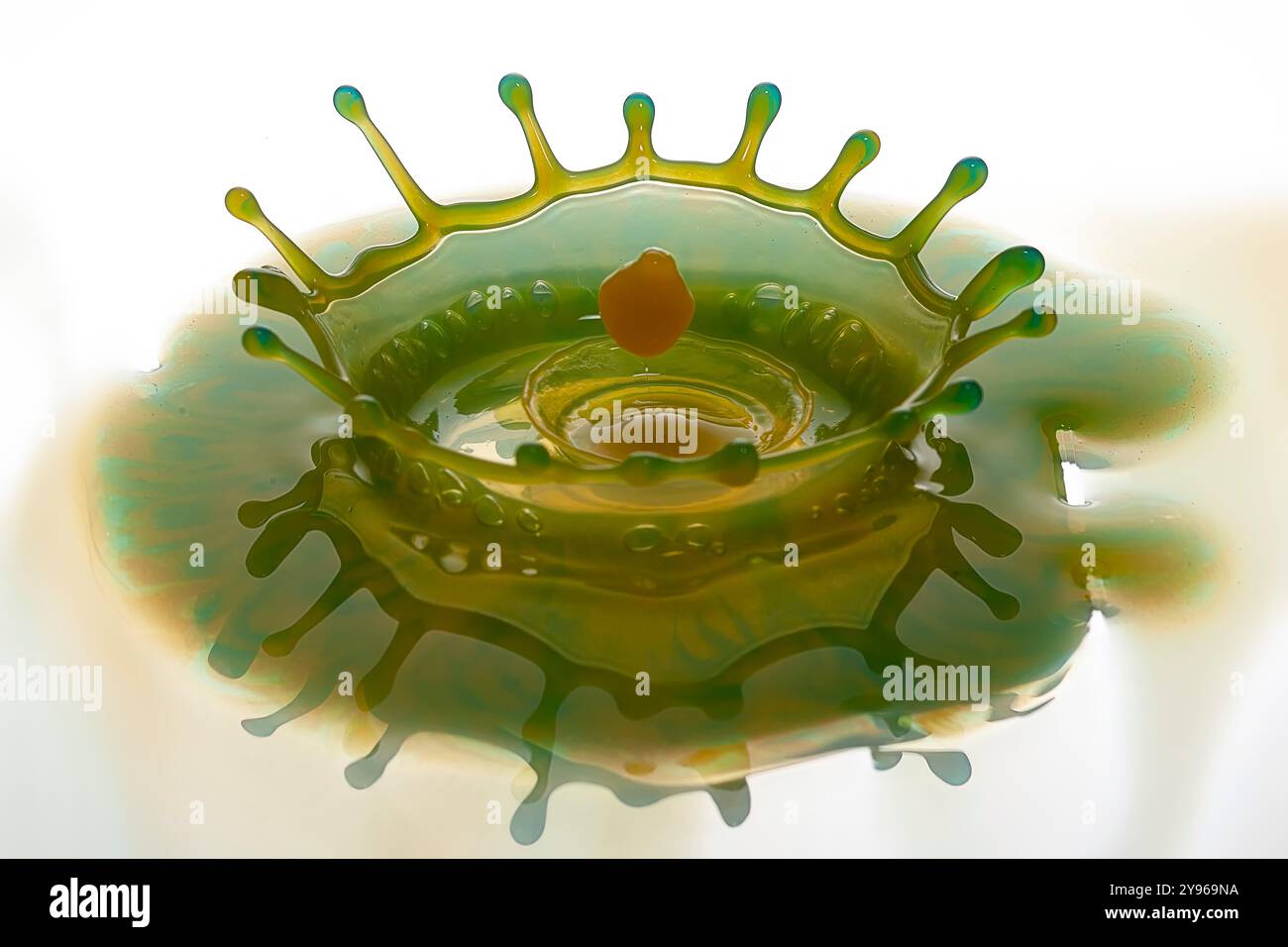 Water drop impact. High-speed photograph of secondary drop formation ...