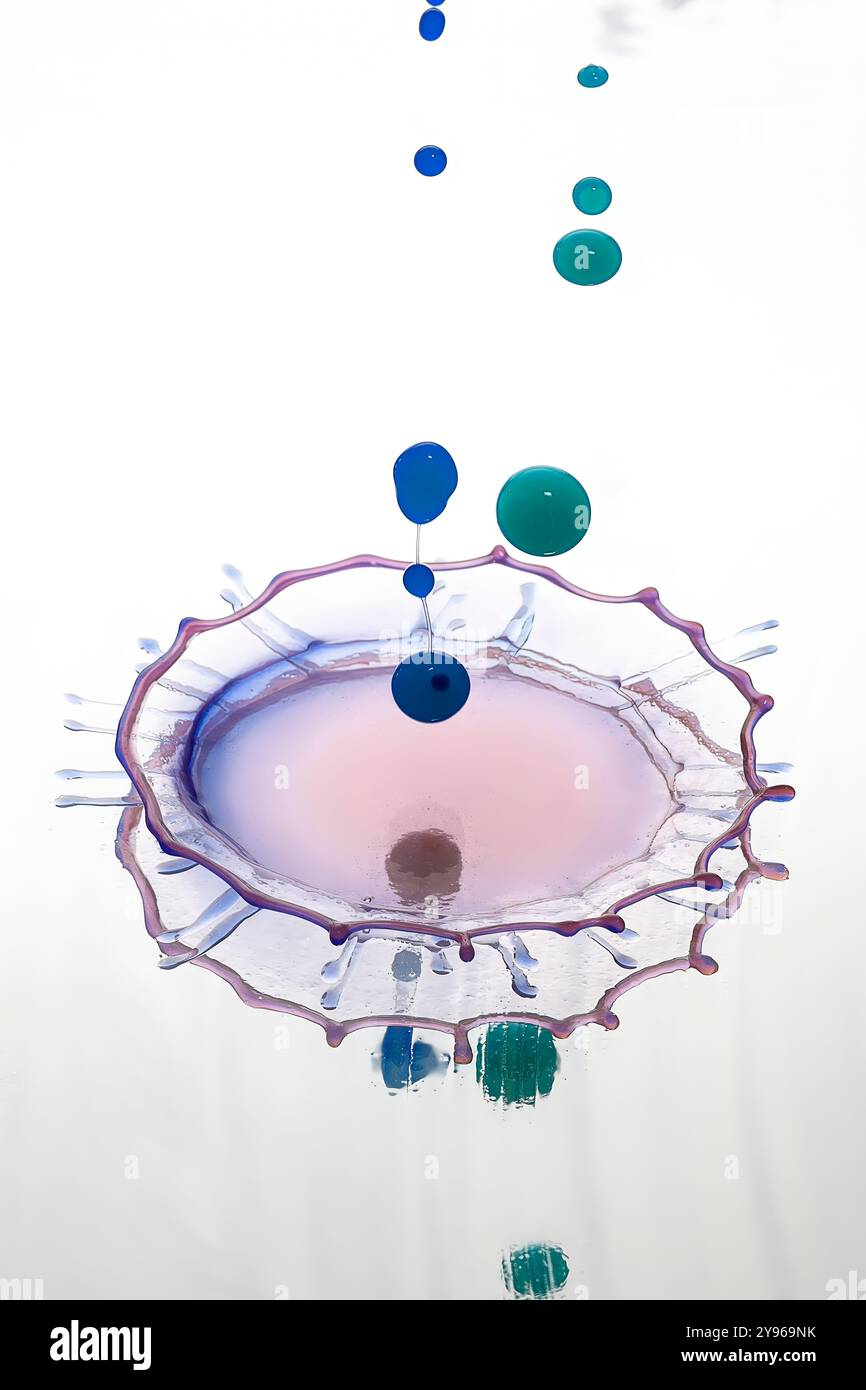 Water drop impact. High-speed photograph of secondary drop formation ...