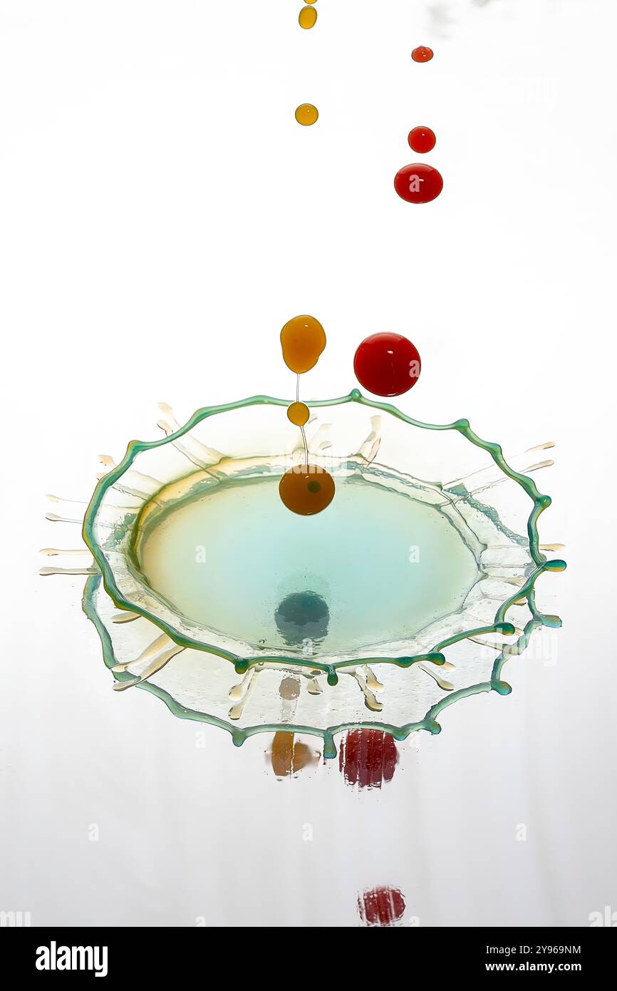 Water drop impact. High-speed photograph of secondary drop formation ...