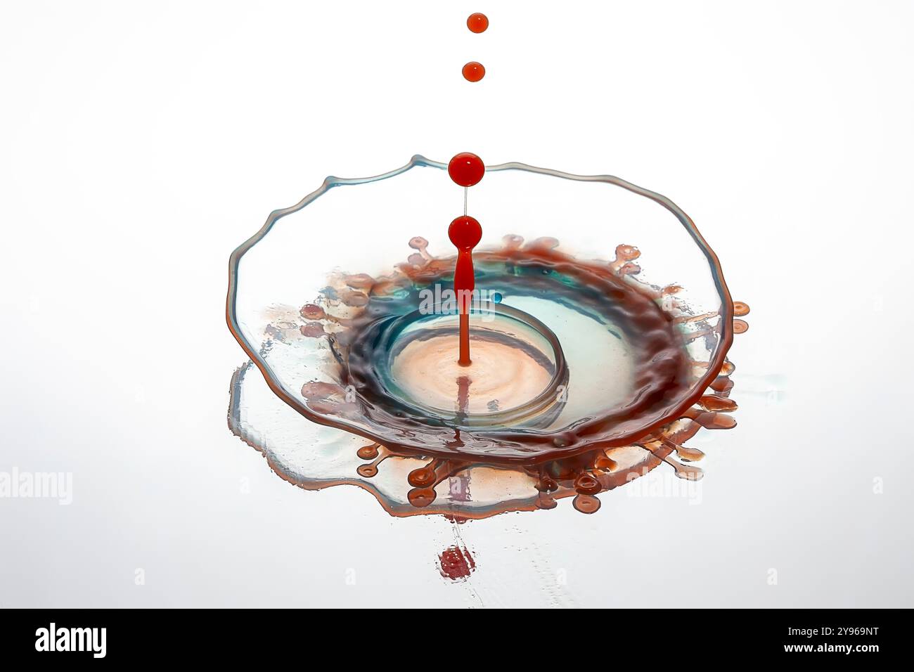 Water drop impact. High-speed photograph of secondary drop formation ...