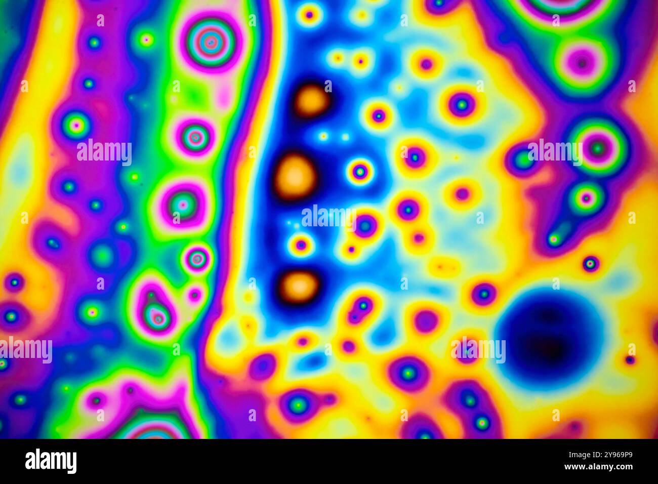 Light micrograph of the surface of a soap bubble showing thin film ...