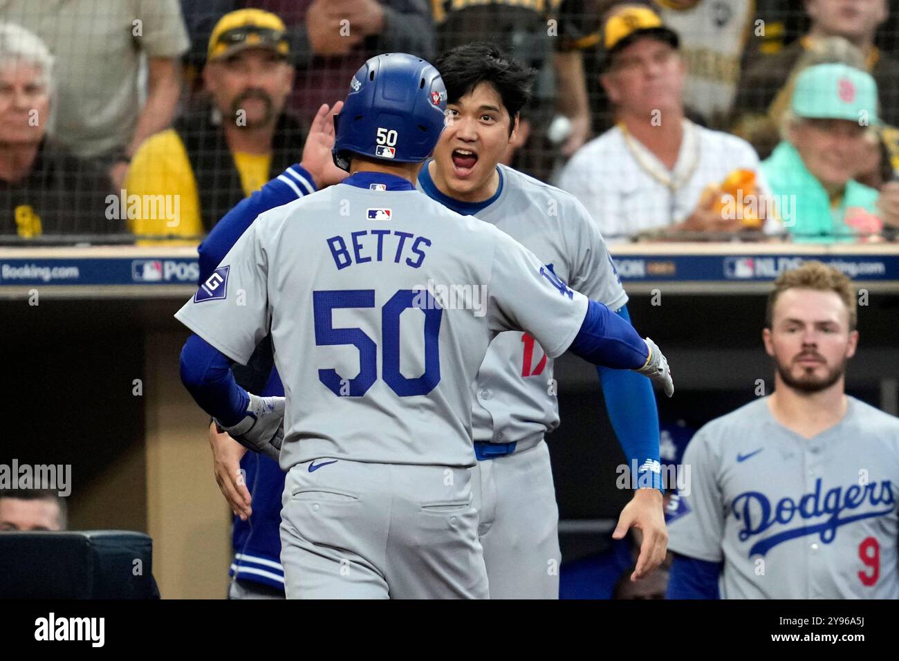 Los Angeles Dodgers' Mookie Betts (50) celebrates his solo home run ...