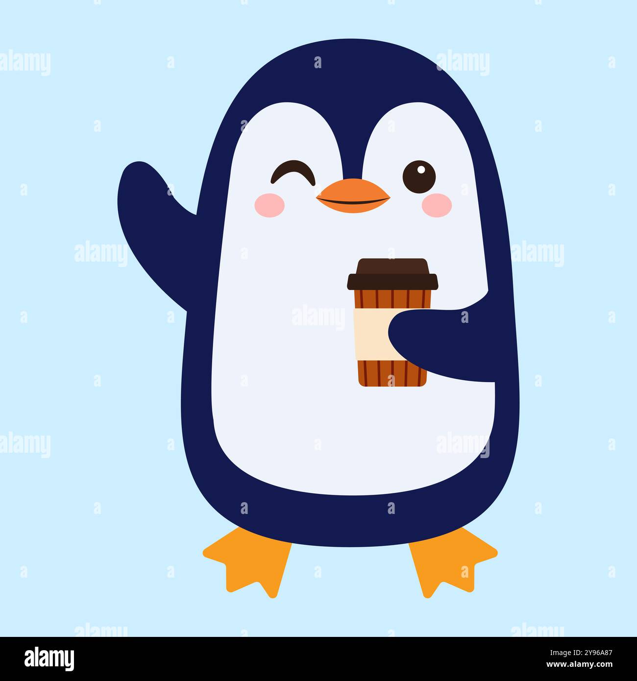 Cute penguin holding a glass of coffee, flat illustration Stock Vector ...