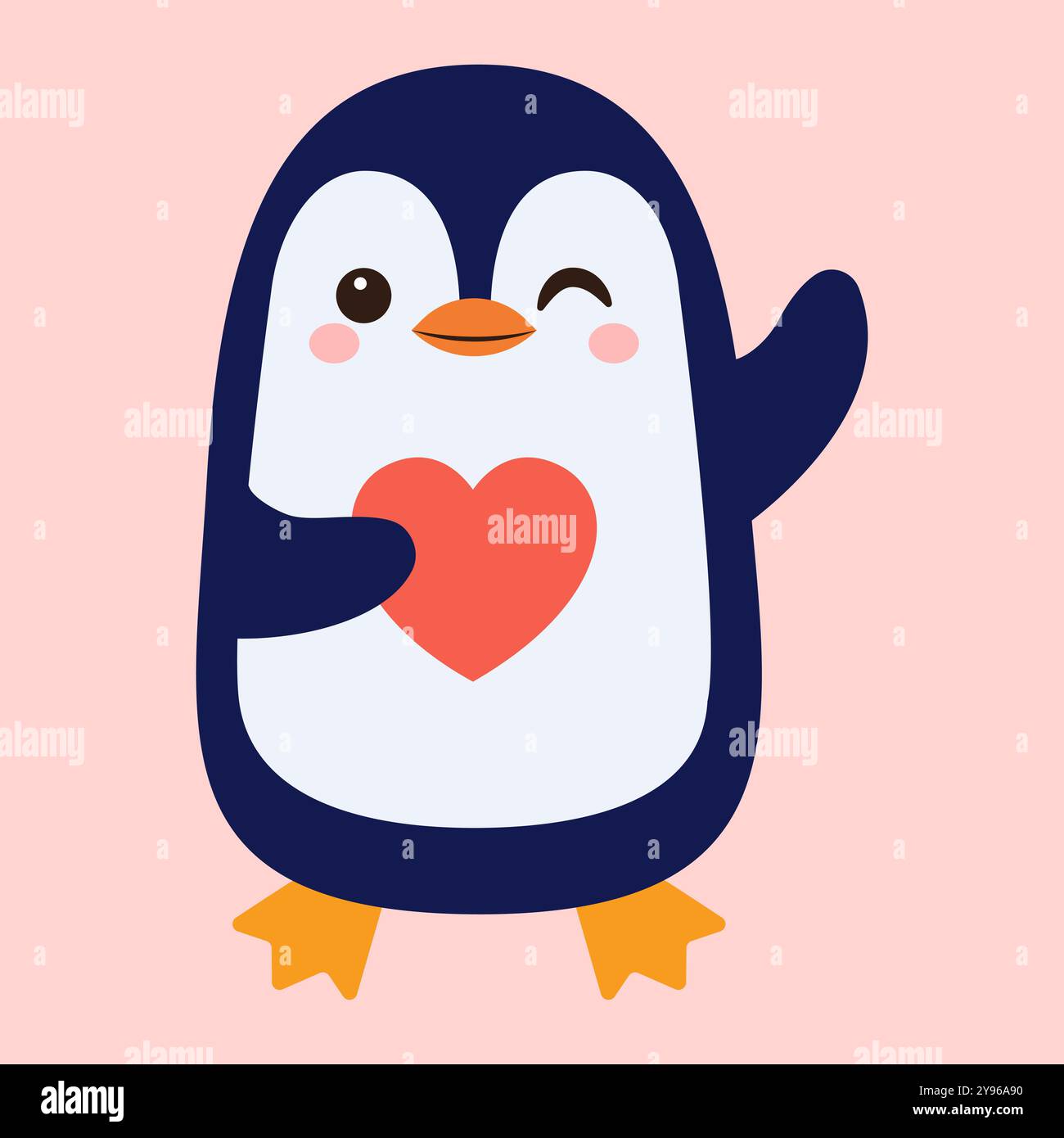 Cute penguin holding paper heart, flat illustration Stock Vector Image ...
