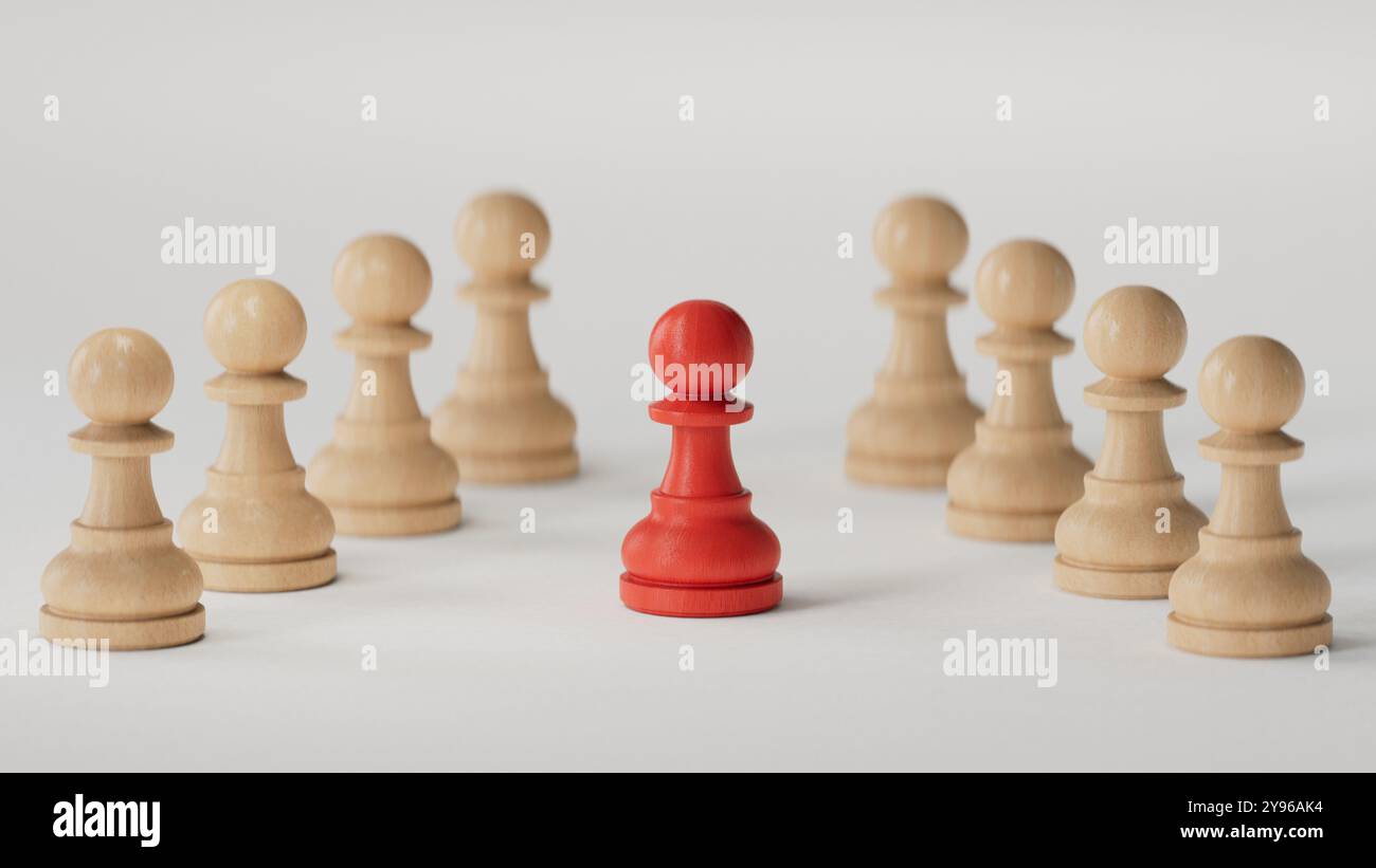 RED chess pawn pieces or leader businessman stand out of crowd people ...