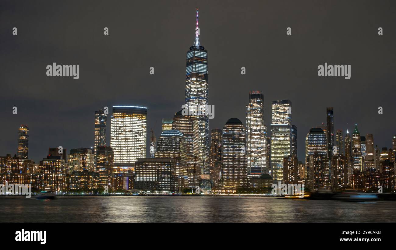 World Trade Center skyline at night. One World Trade Center at night ...