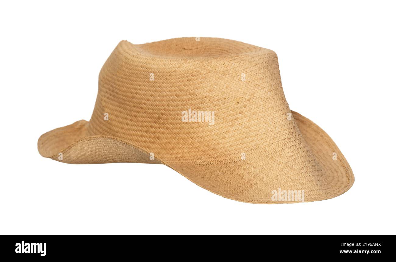 Straw wicker tropical hat isolated on white background Stock Photo - Alamy