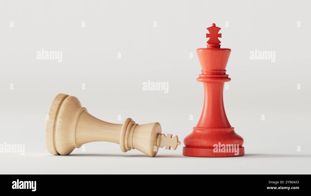 RED king chess standing encounter defeat enemies.3D rendering on white ...