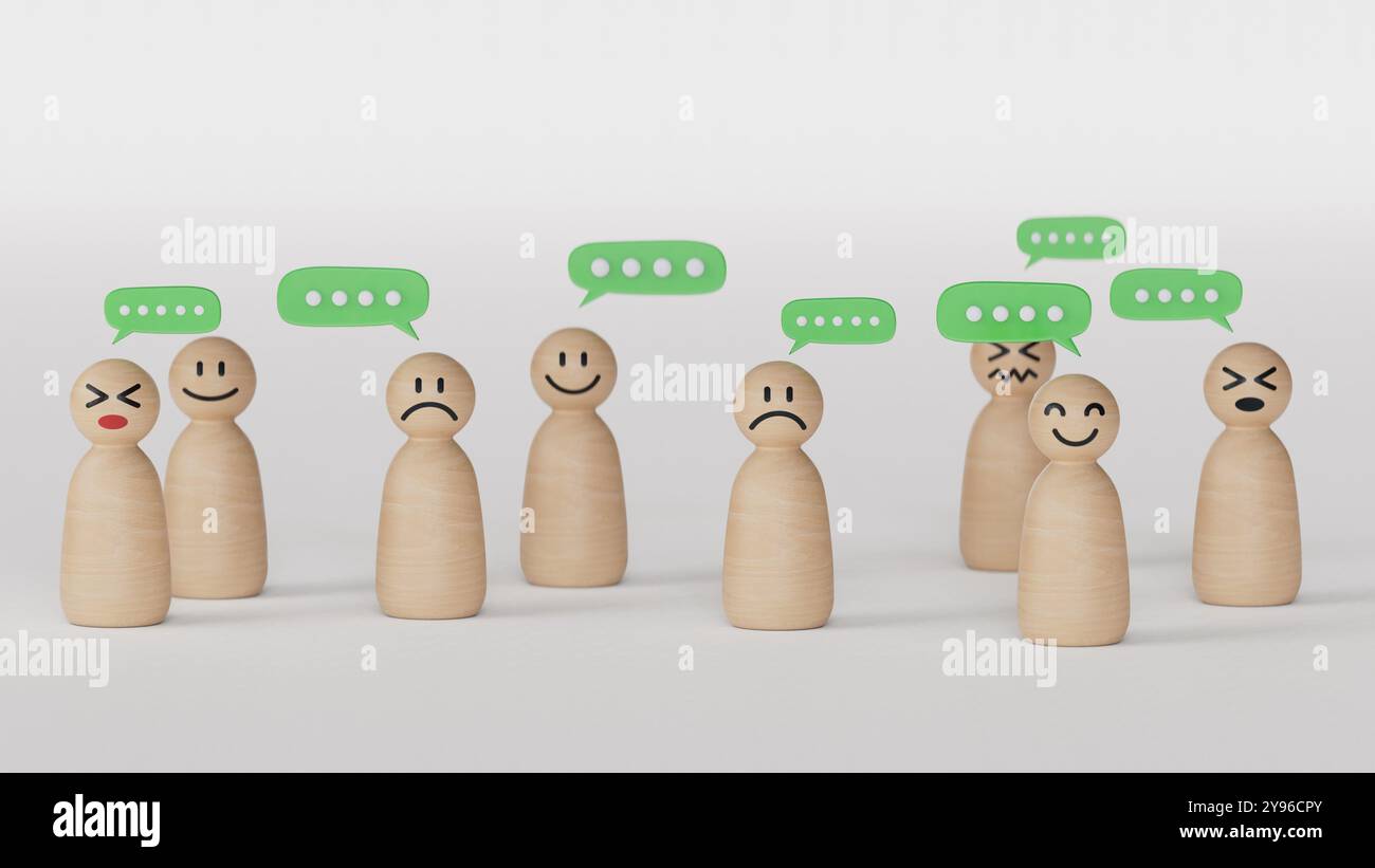 Group of wooden figure with comment message box cloud for customer ...