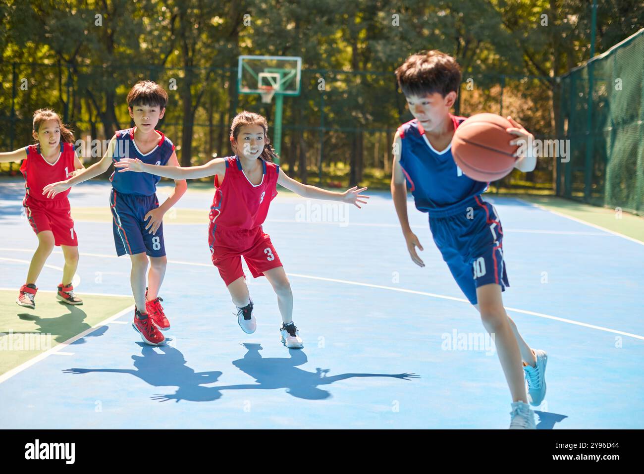 Kids Playing Basketball on Basketball Court Stock Photo - Alamy