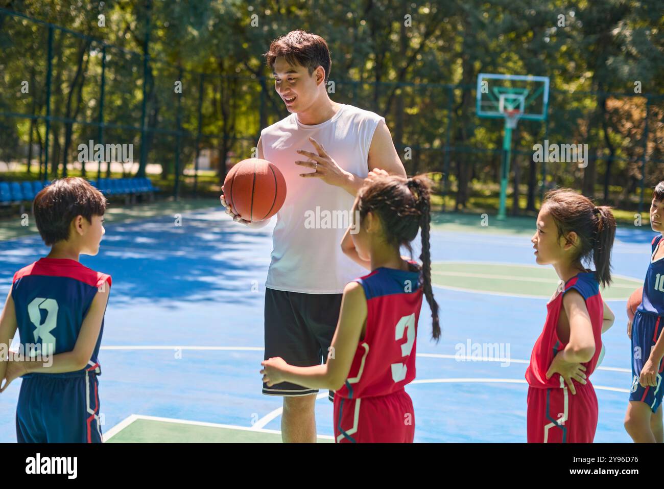 Coach and Kids in Basketball Training Class Stock Photo - Alamy