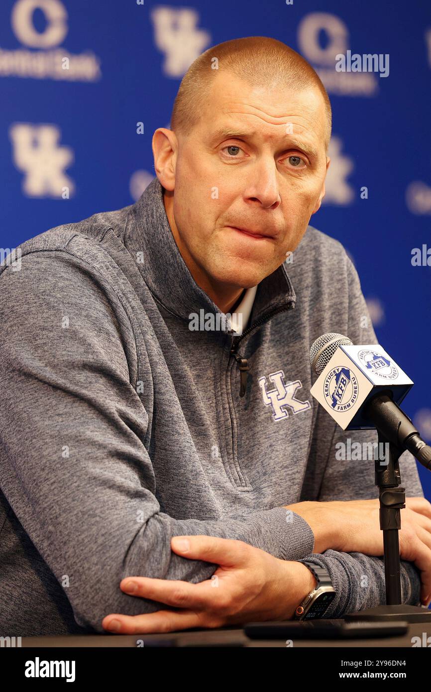 Kentucky basketball head coach Mark Pope speaks to reporters on media ...