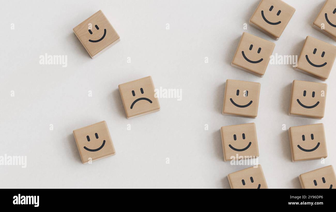 Depression, mental health concept. Sad and happy smiles on wooden ...
