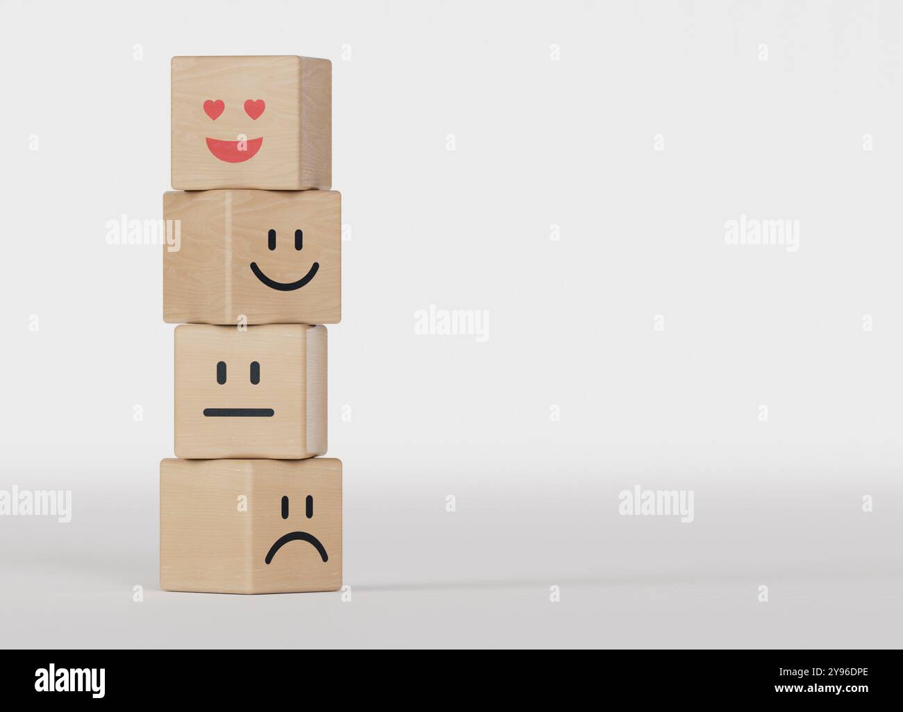 Satisfaction and customer service concept, wooden blocks and icons ...