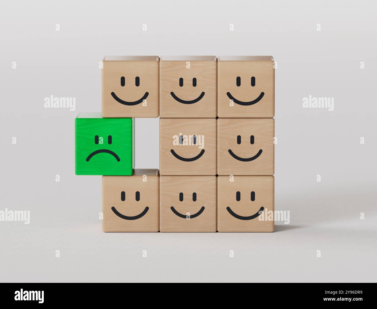 Single unhappy block and group of happy blocks symbolizing feeling ...