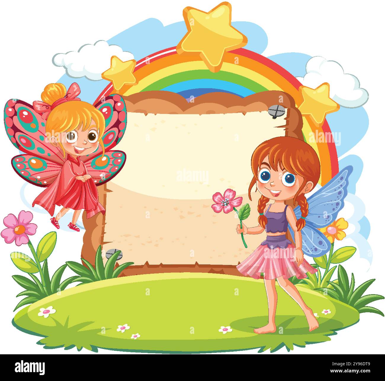 Two fairies with a rainbow background Stock Vector Image & Art - Alamy