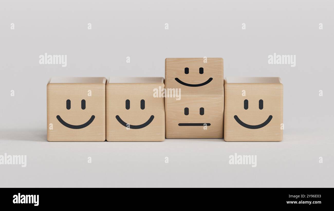 wood cube arrange in shape, business concept.Wood cube with smile ...