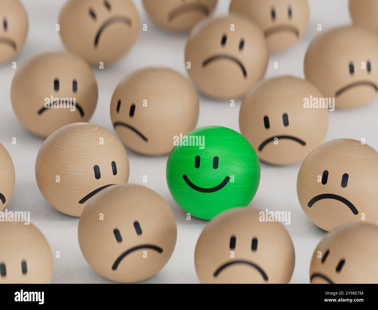 3D Illustration Happy and positive stand out.Wood cube with smile ...