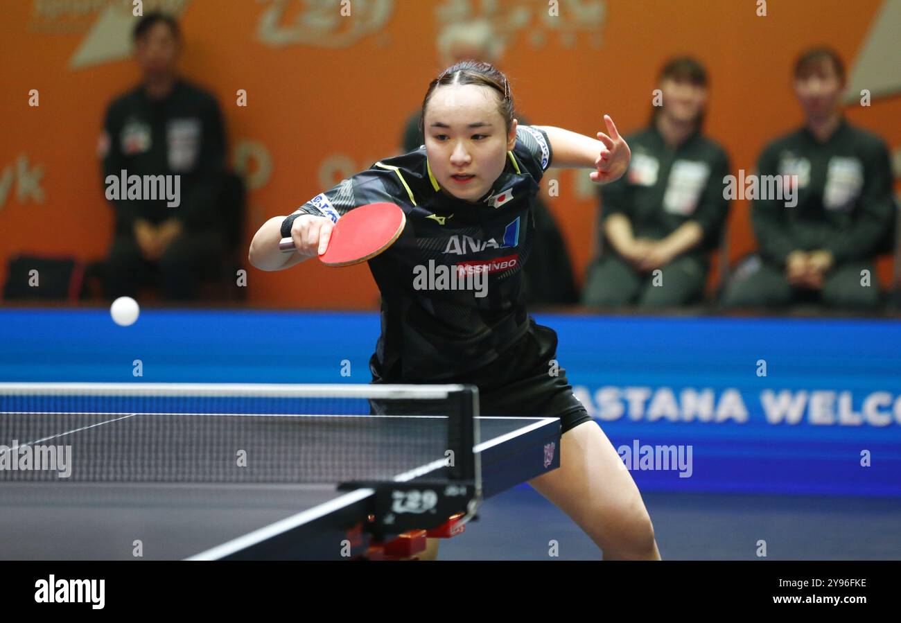 Astana, Kazakhstan. 8th Oct, 2024. Ito Mima of Japan hits a return to ...