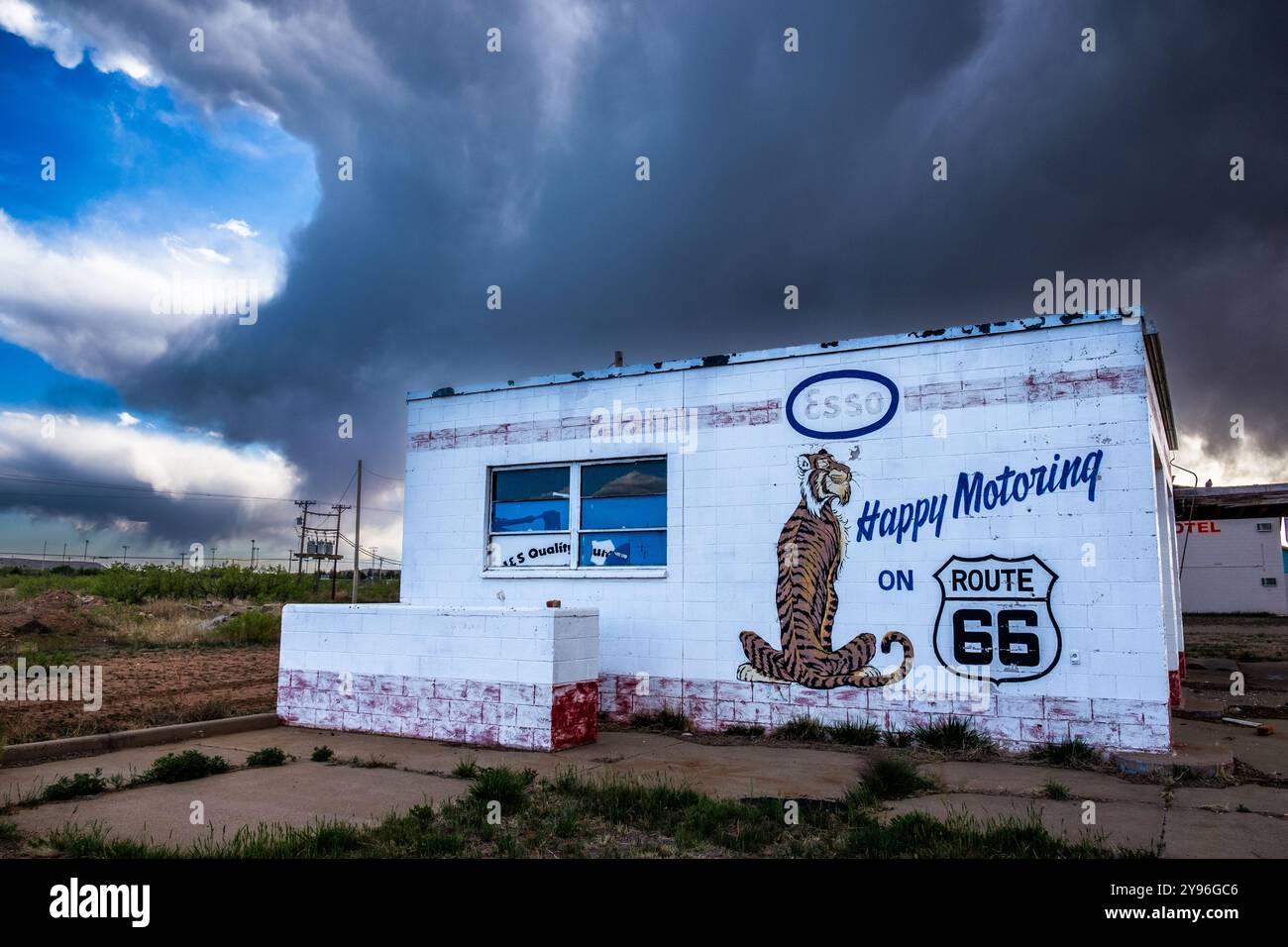 Esso (Standard Oil of New Jersey) signs on gas station on old Route 66 ...