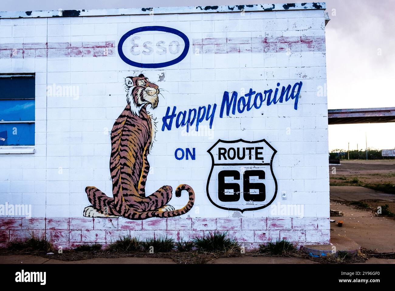Esso (Standard Oil of New Jersey) signs on gas station on old Route 66 ...
