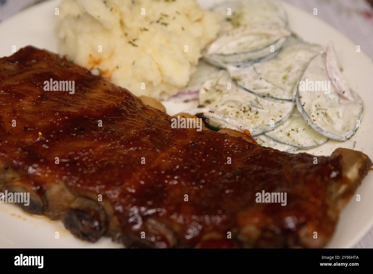 BBQ Ribs with Two Sides for dinner Stock Photo - Alamy