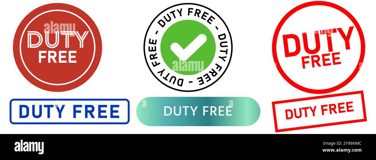 Duty free import export product retail commercial stamps colorful badge ...