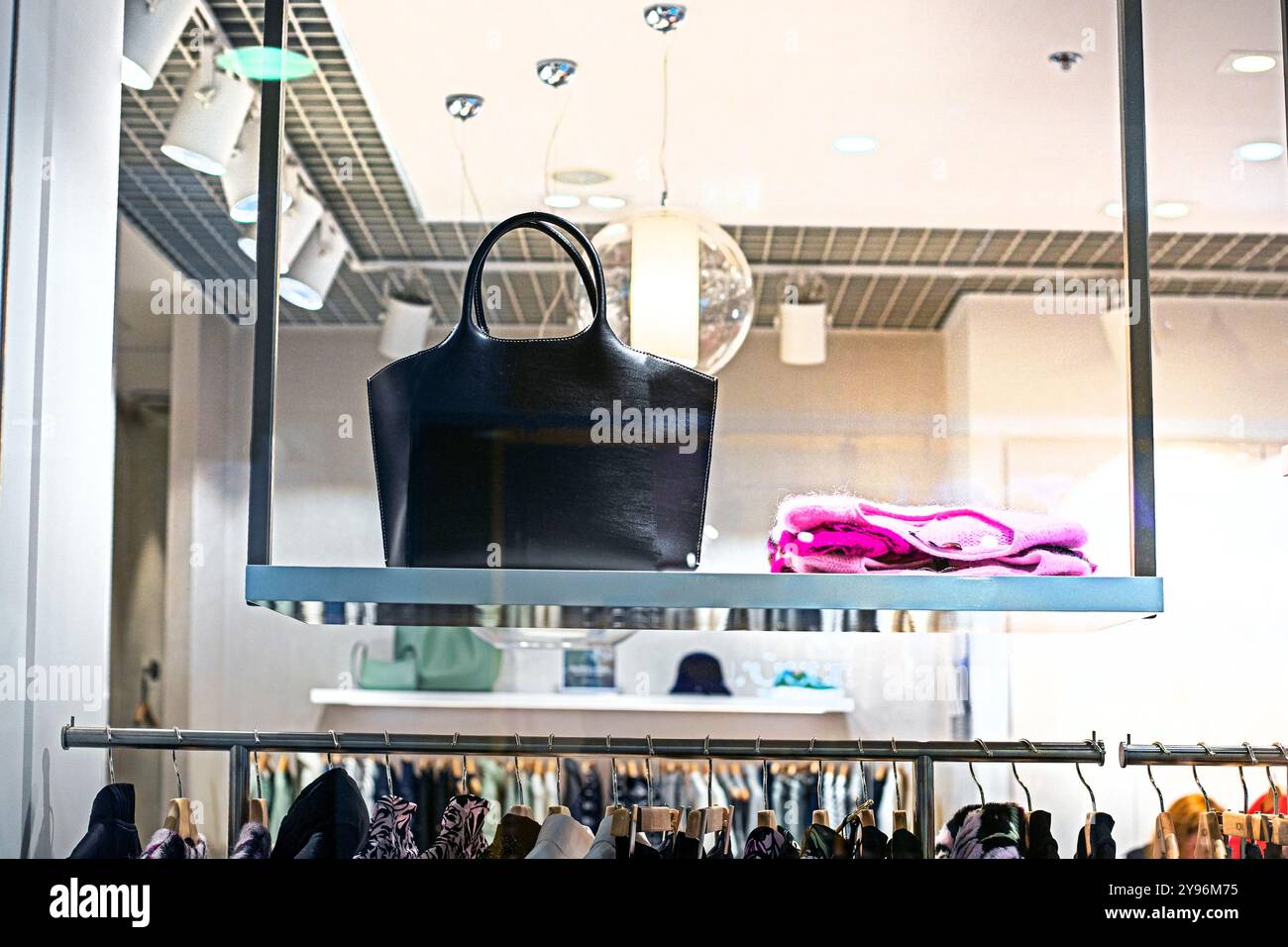 stylish women's bag and other accessories in a shopping mall Stock ...