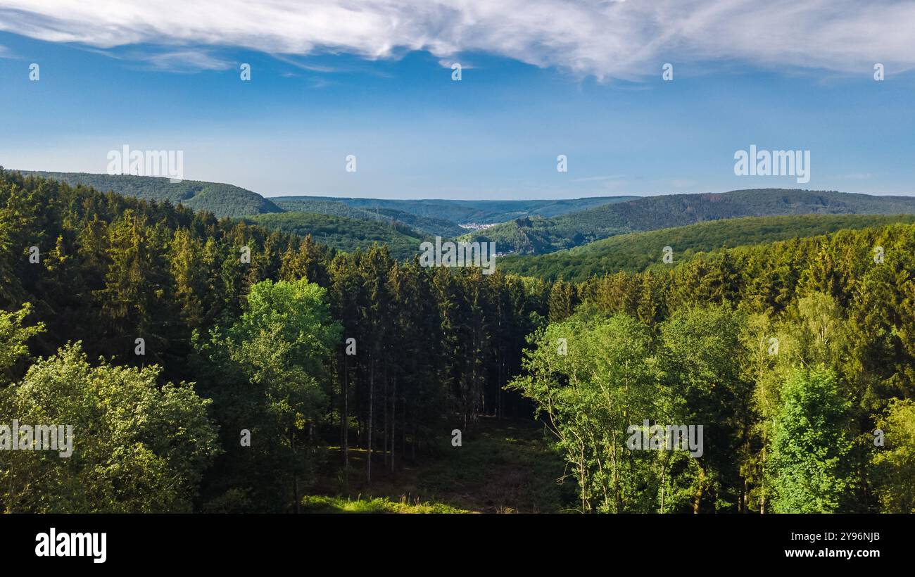 Aerial drone view of Ardennes mountains nature landscape from above ...