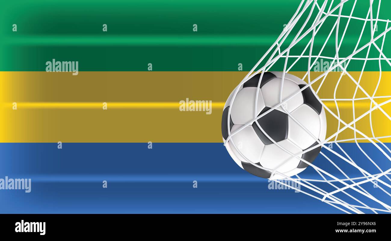 Soccer or Football ball in Goal Net Isolated on Gabon Shaded Flag ...