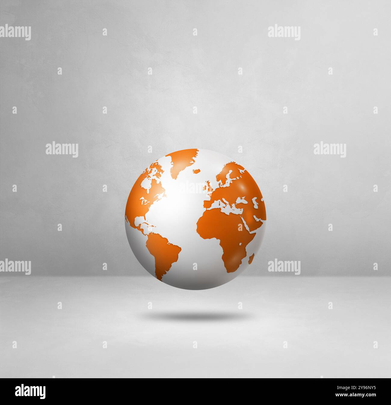 World globe, orange earth map, floating over a white background. 3D ...