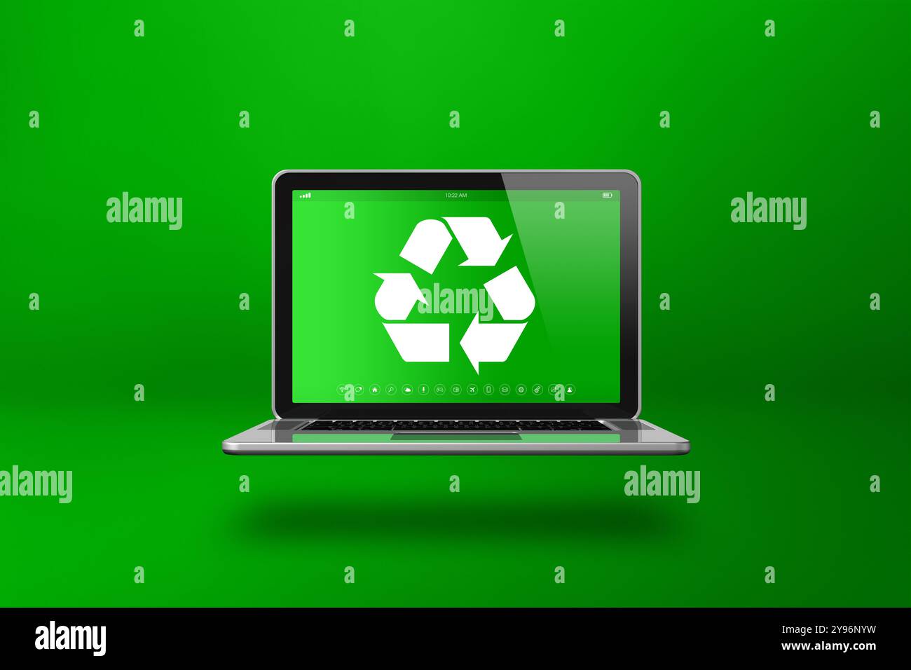 Laptop computer with a recycling symbol on screen. environmental ...