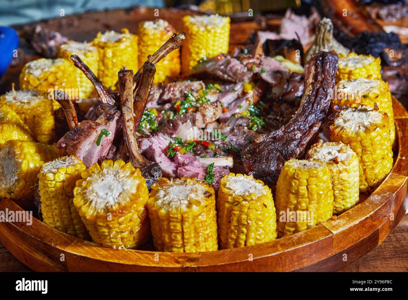 Grilled Lamb Chops with Corn Delight Stock Photo - Alamy