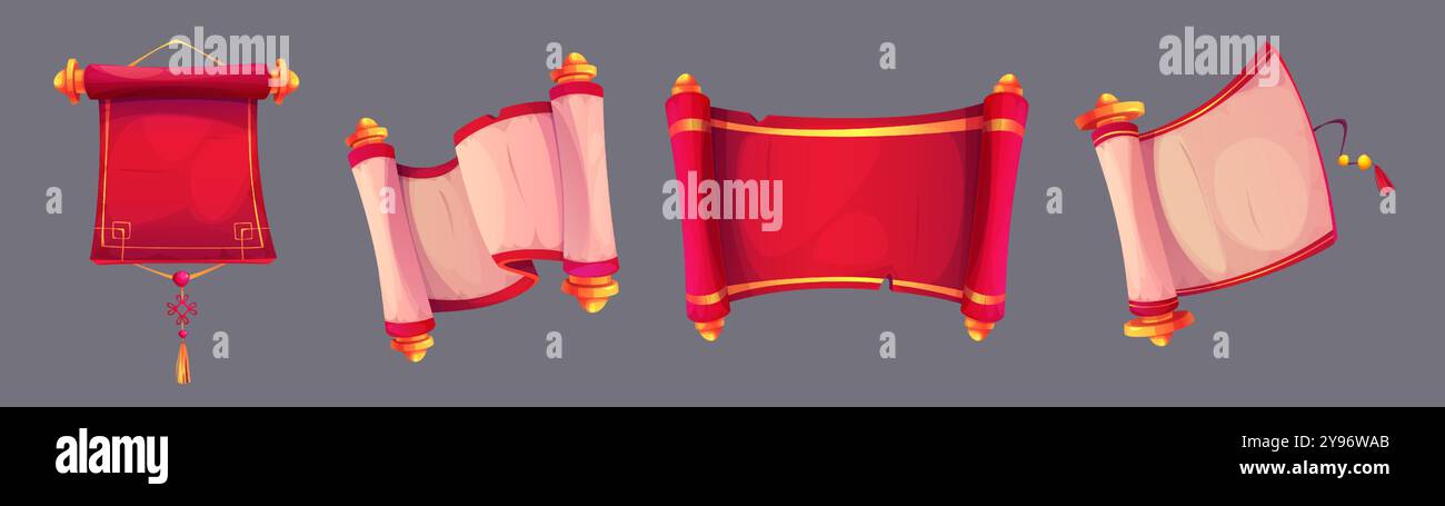 Chinese paper scroll banner. Red China roll frame. Royal asian game ...