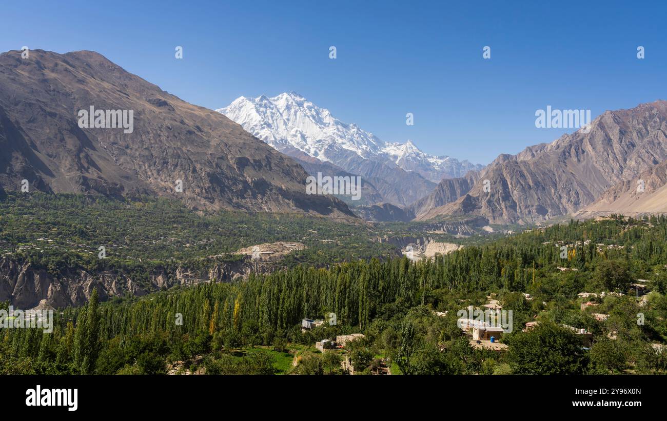 Morning landscape view of Hunza valley with mighty Rakaposhi in ...