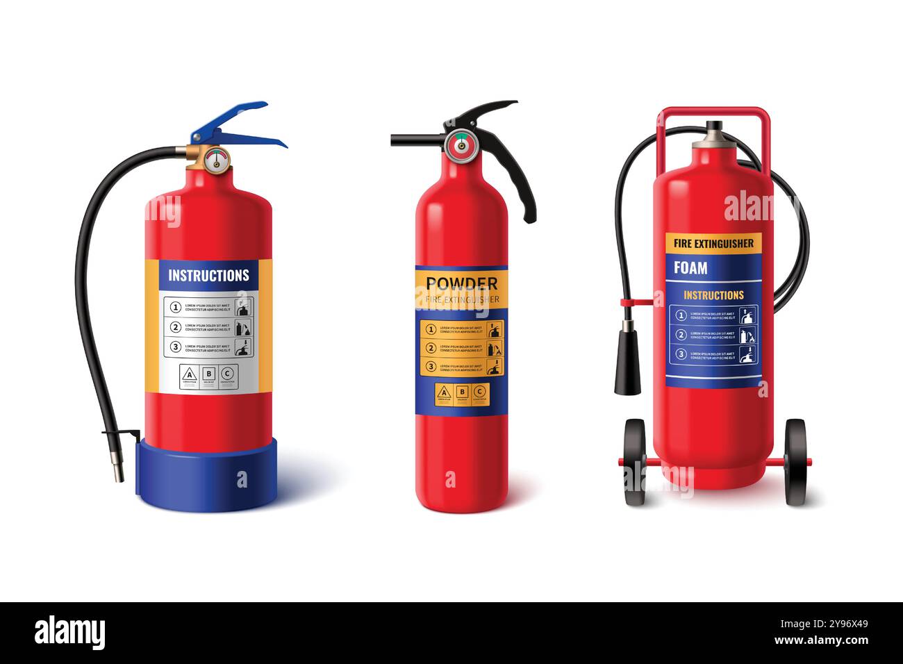 3d realistic fire extinguisher isolated vector icon. Water, powder and ...