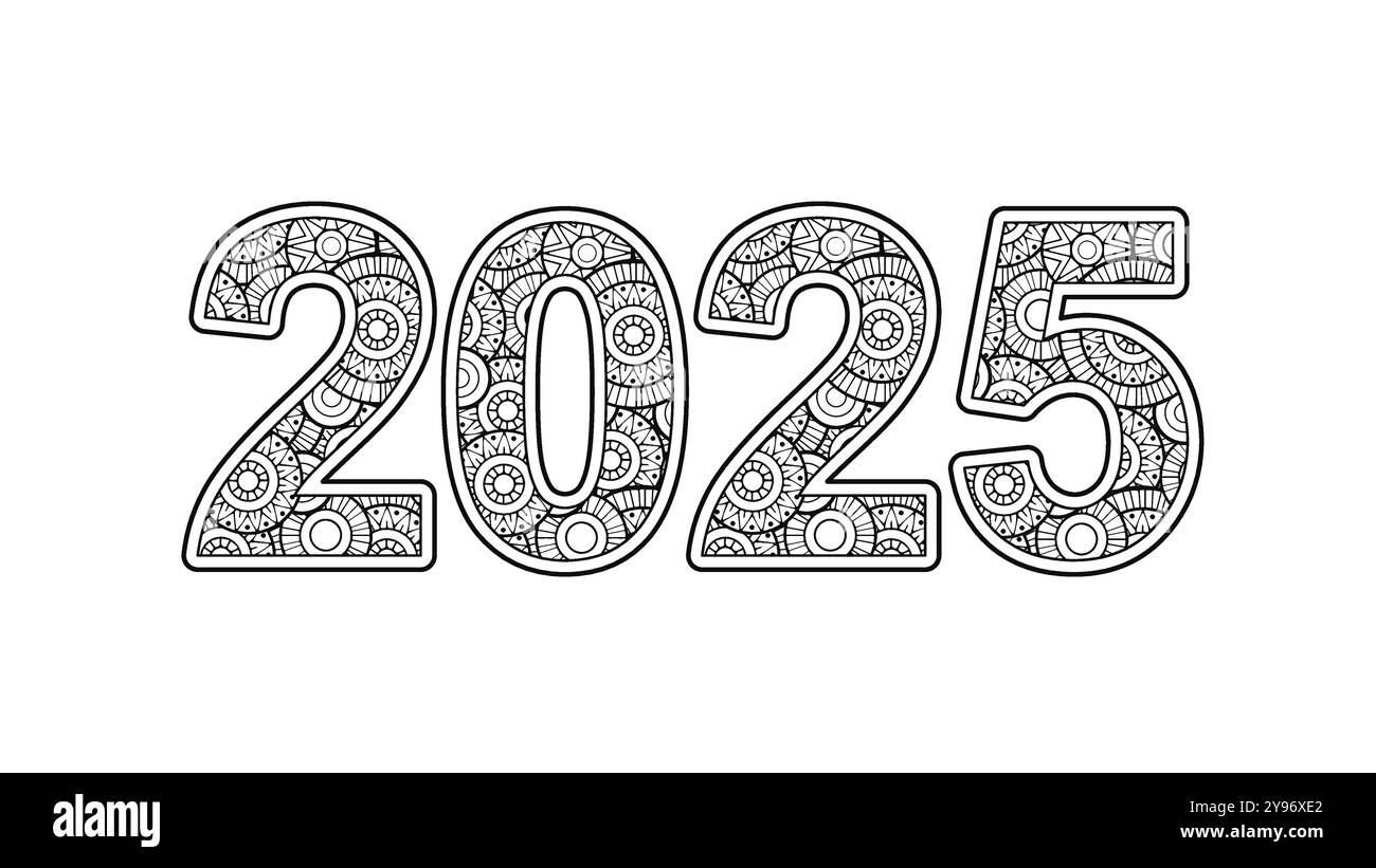 Vector coloring Banner New Year 2025 typography, number with pattern ...
