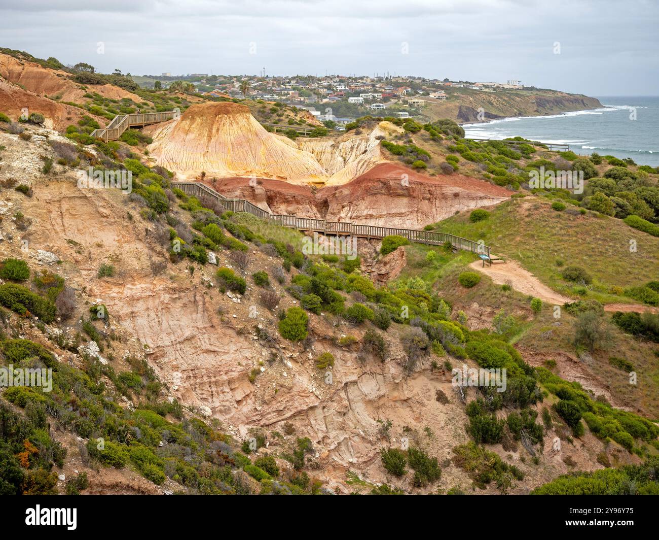 The formations of Hallett Cove Conservation Park with the suburb of ...