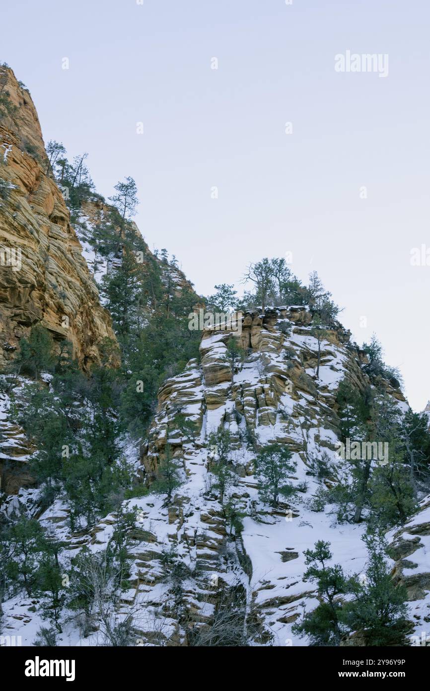Snowy hillside rock formation in Zion National Park Stock Photo - Alamy