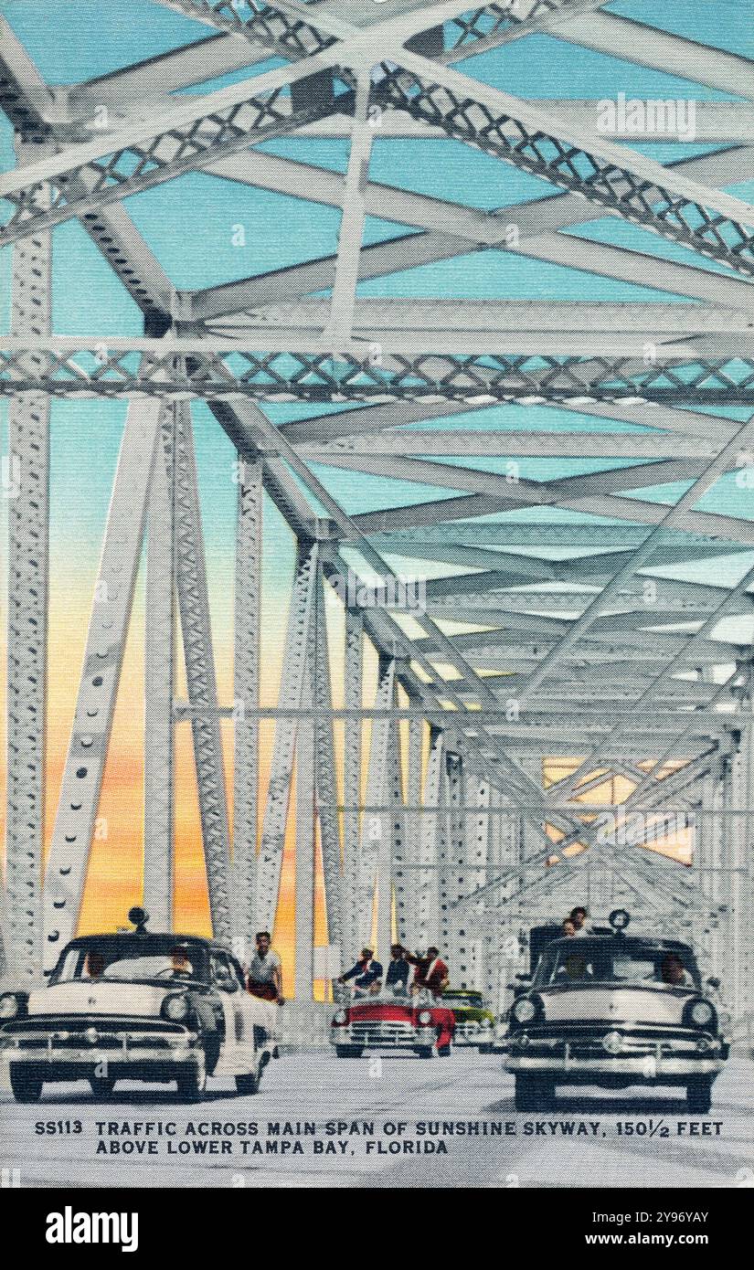 Vintage 1950s U.S. postcard of the first Sunshine Skyway Bridge (1954 ...