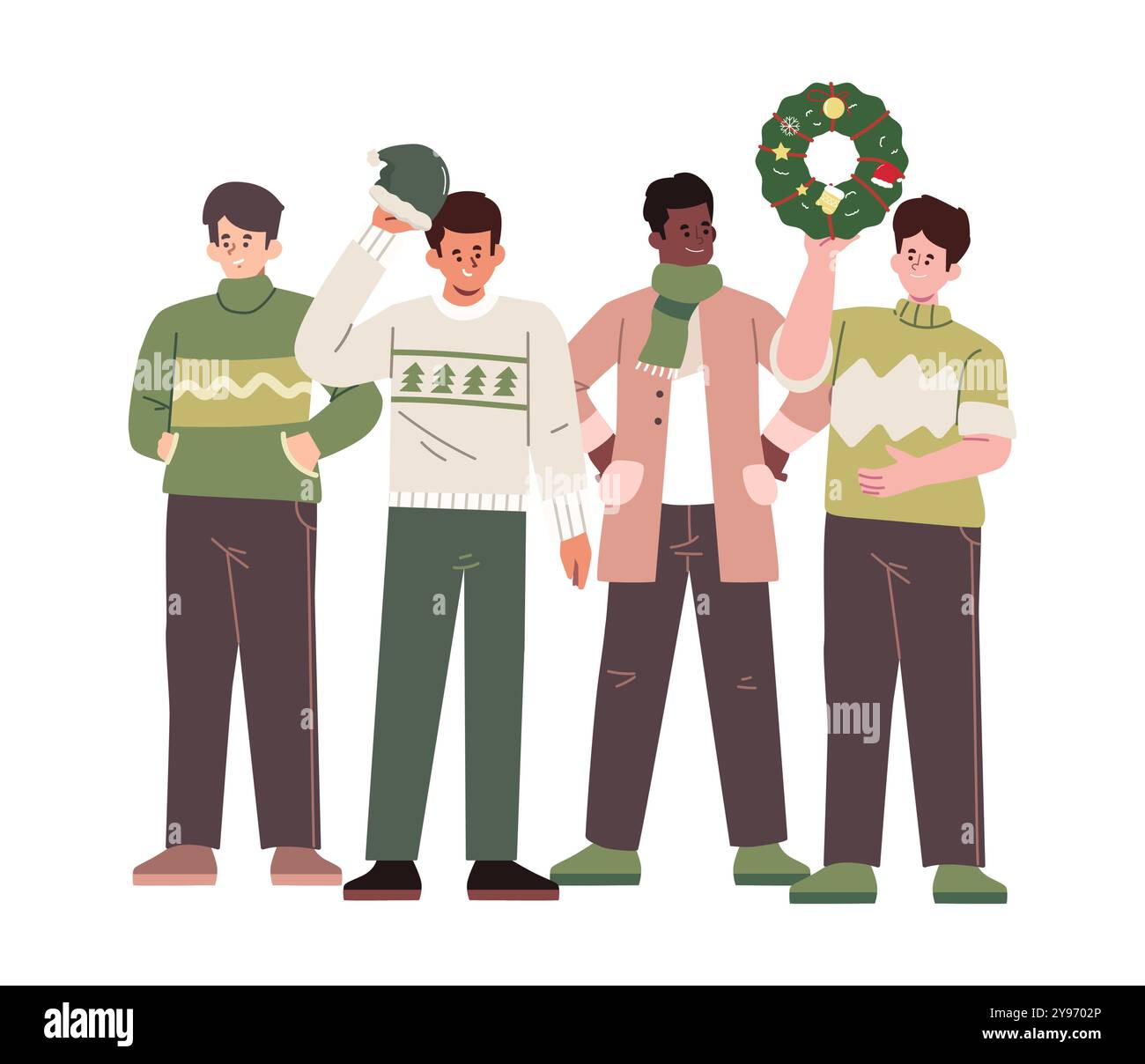 Man wear a winter clothes with christmas costume . Flat design cartoon ...