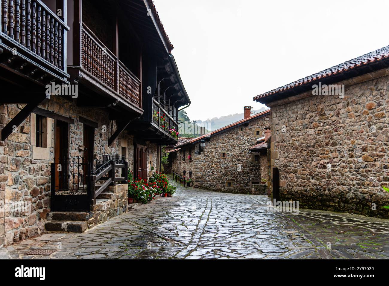 Scenic view of Barcena Mayor, a traditional small village in Cantabria ...