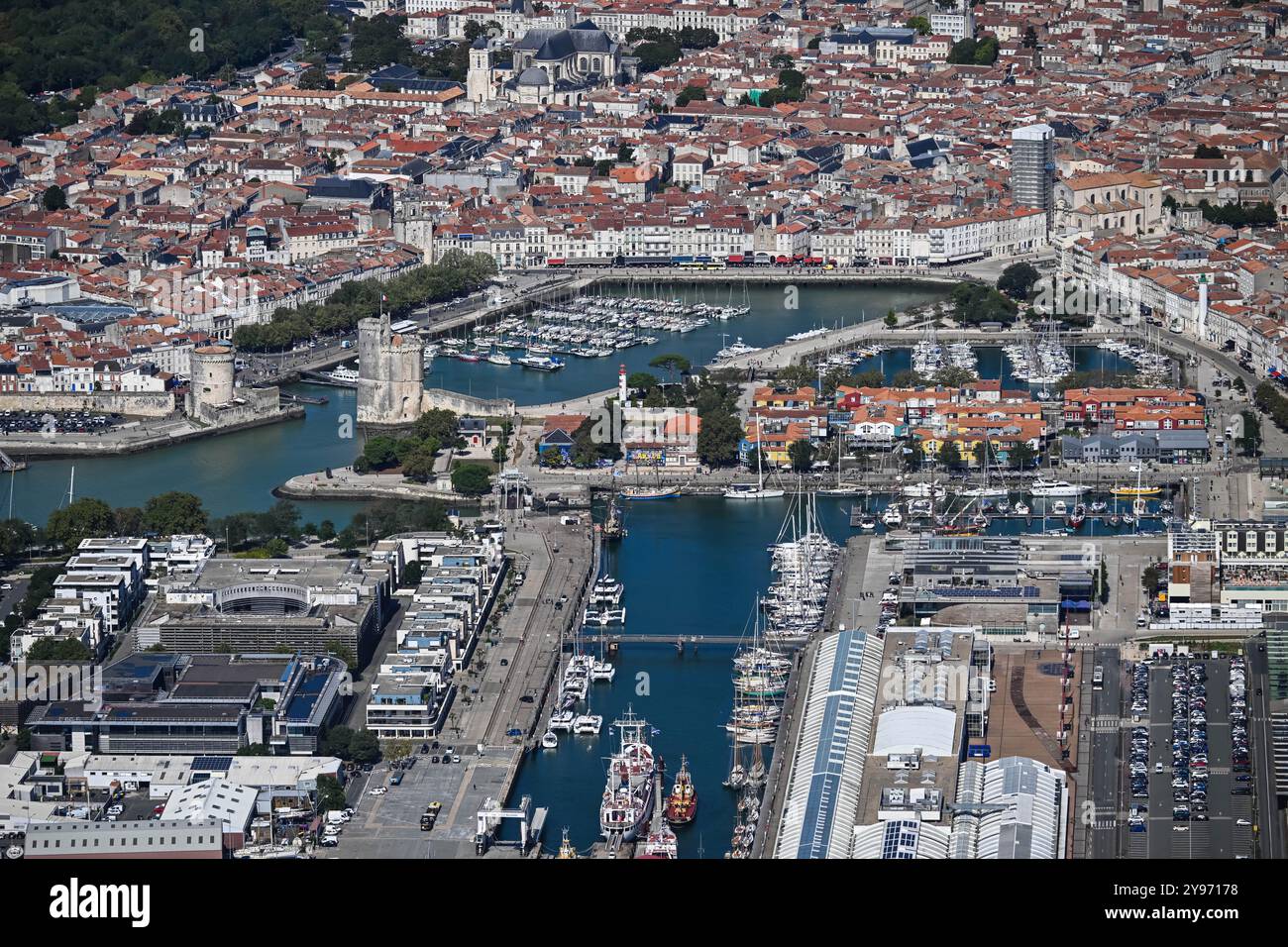 La Rochelle (central-western France): aerial view of the town and the ...