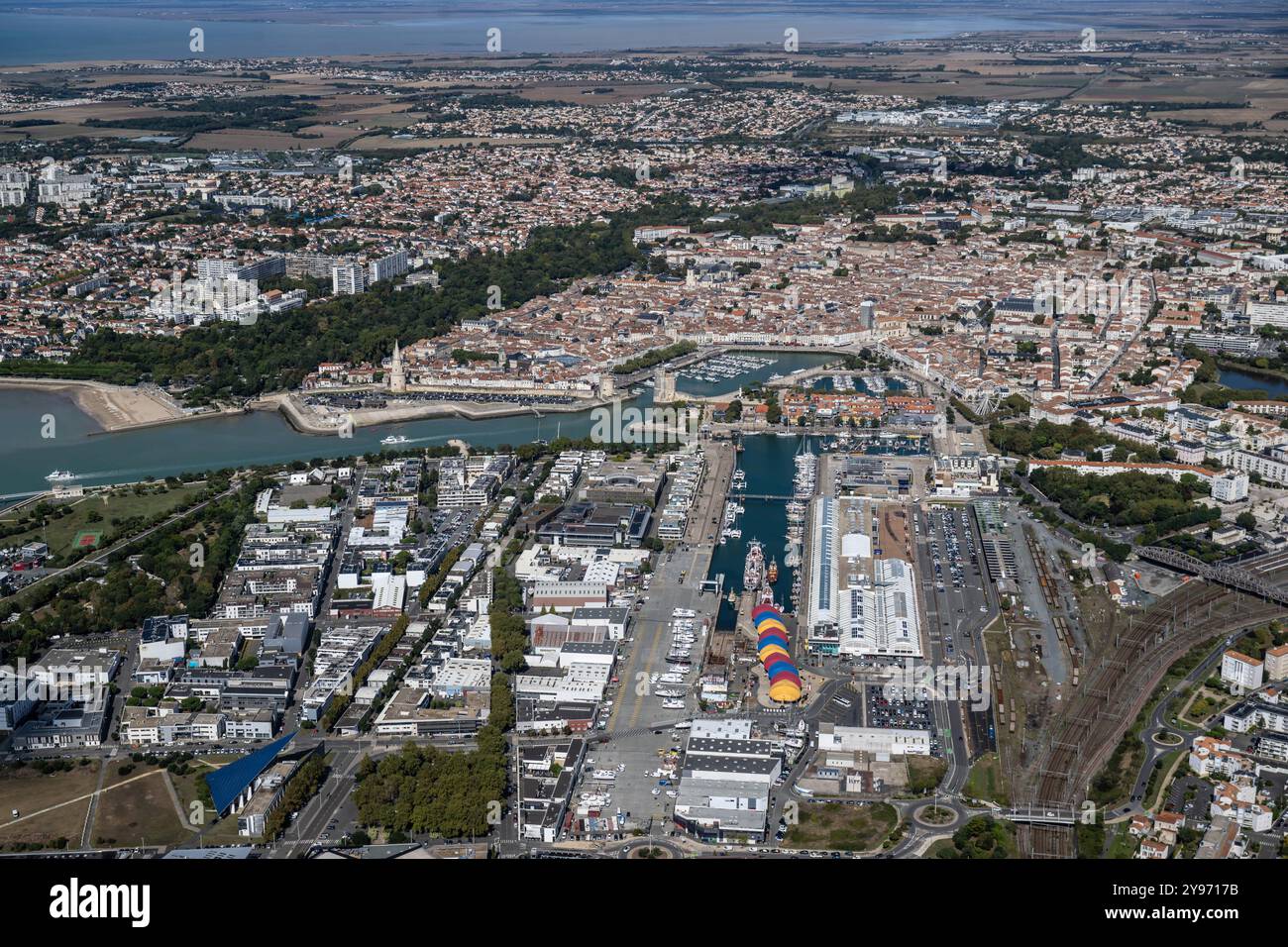 La Rochelle (central-western France): aerial view of the town and the ...