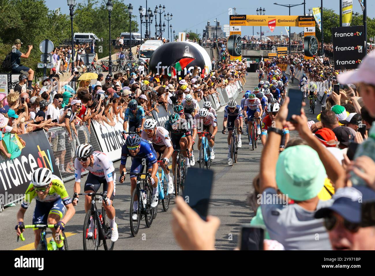 Bordeaux (south-western France), July 7, 2023: cyclists of the Tour de ...