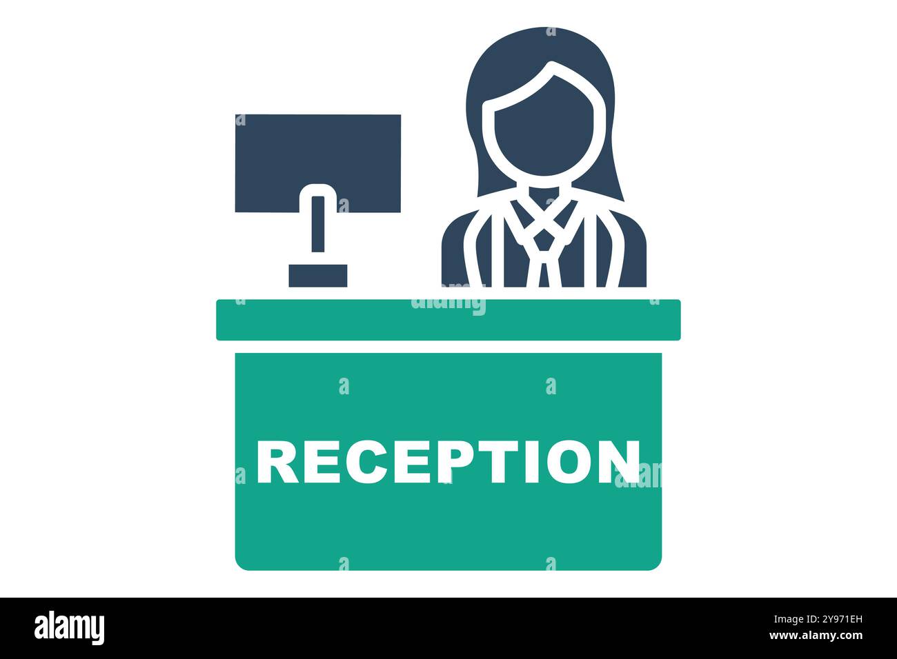 Reception icon. solid icon style. women with desk. icon related to ...