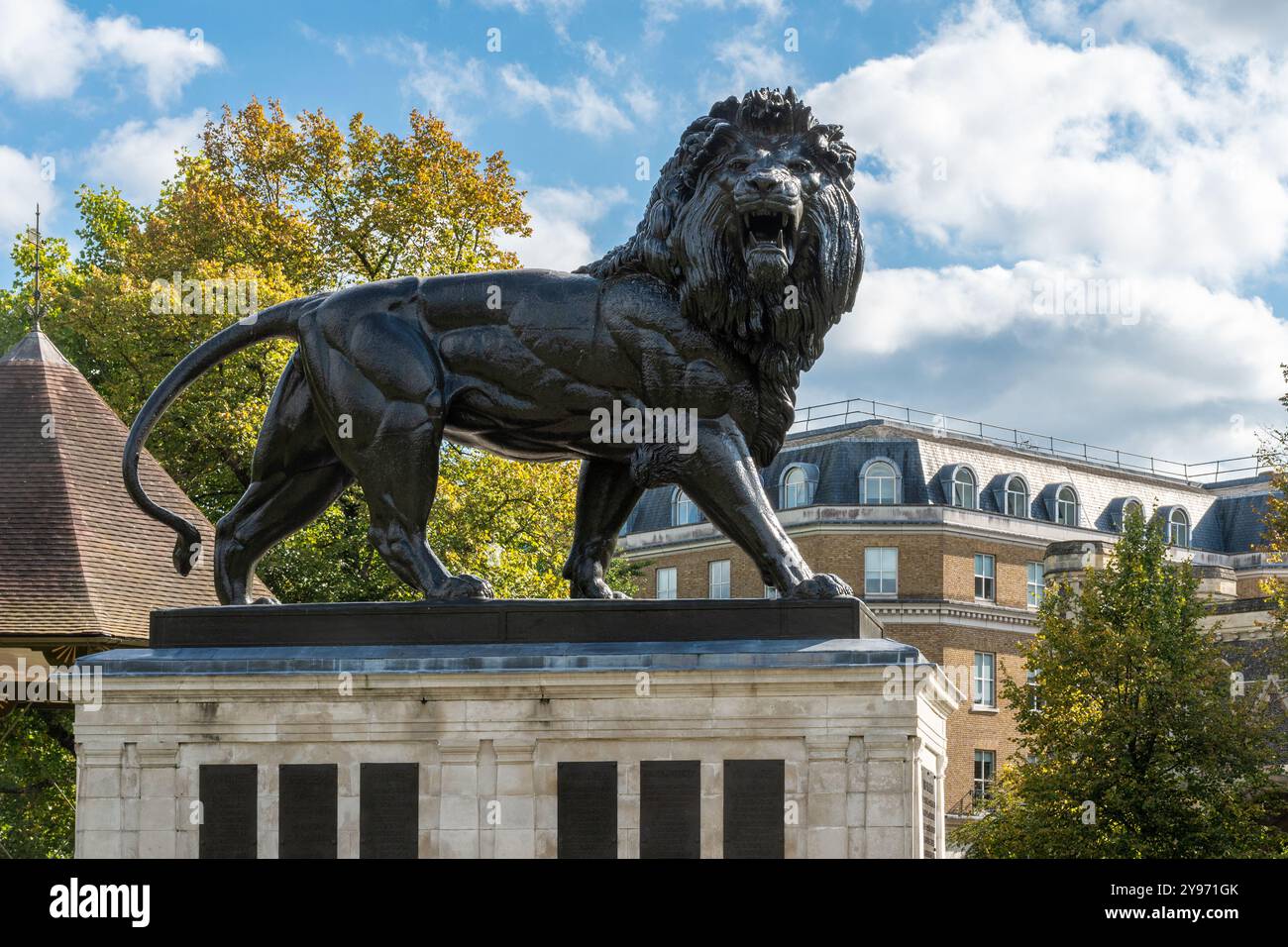The Maiwand Lion statue in Forbury Gardens Park in centre of Reading ...